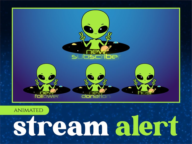 6x Cute Alien Animated Alerts. Alerts for Streaming on Twitch Overlay ...