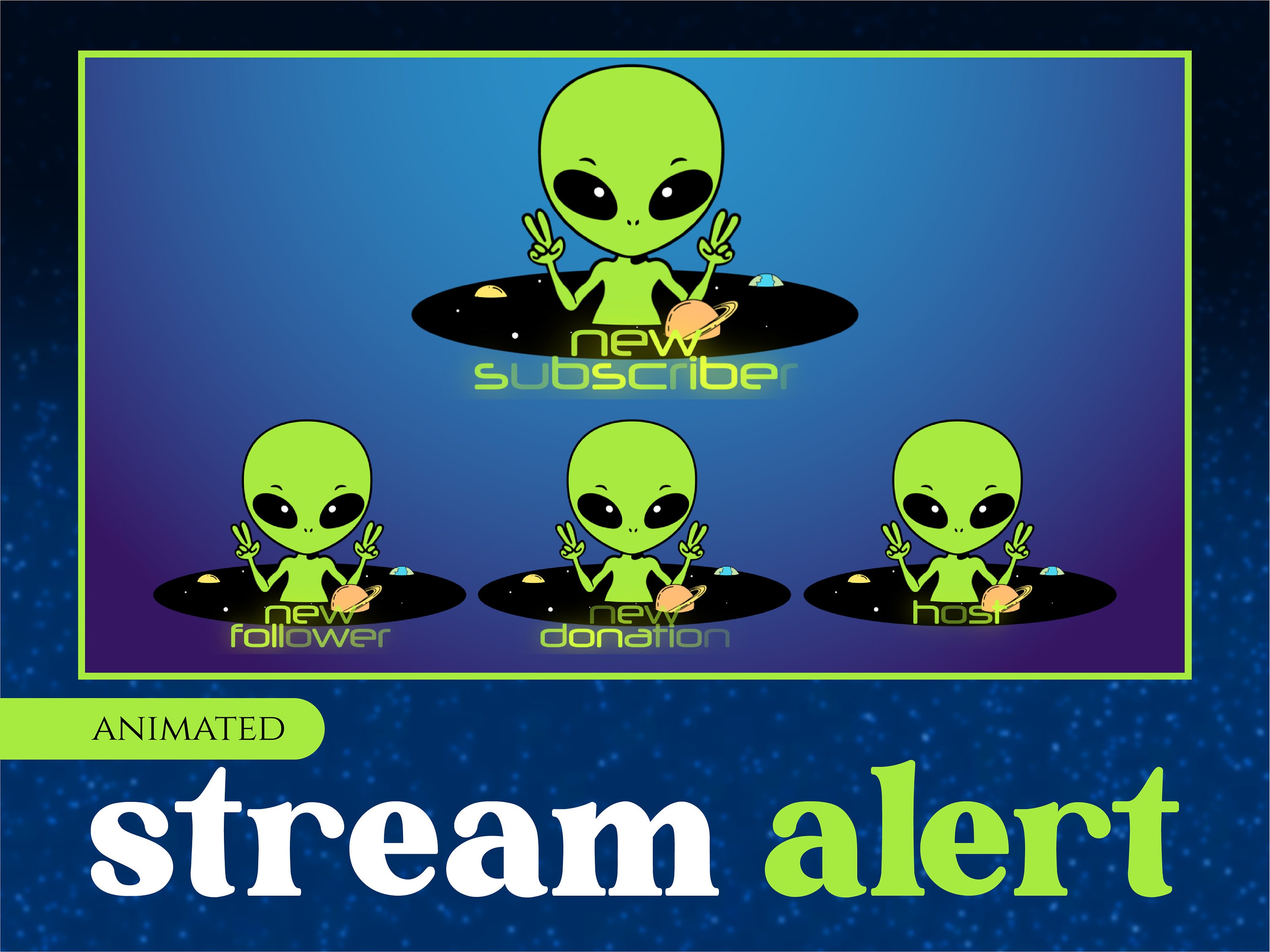 6x Cute Alien Animated Alerts. Alerts for Streaming on Twitch Overlay ...