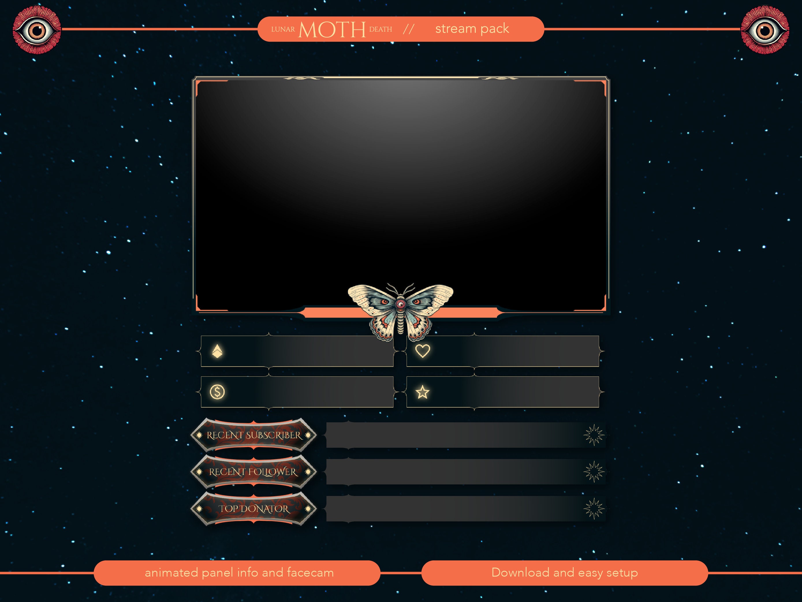 Full Animated Stream Overlay Package, Lunar, Death, Moth. Twitch ...