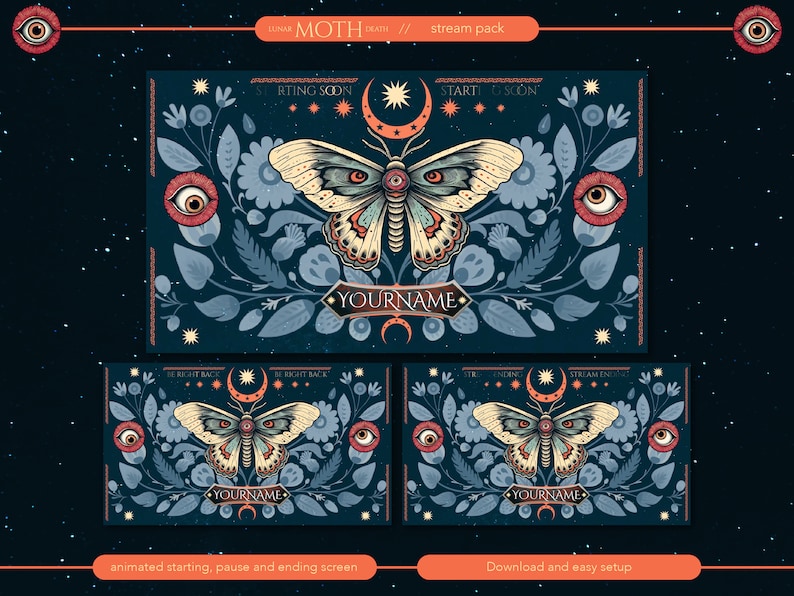 Full Animated Stream Overlay Package, Lunar, Death, Moth. Twitch ...