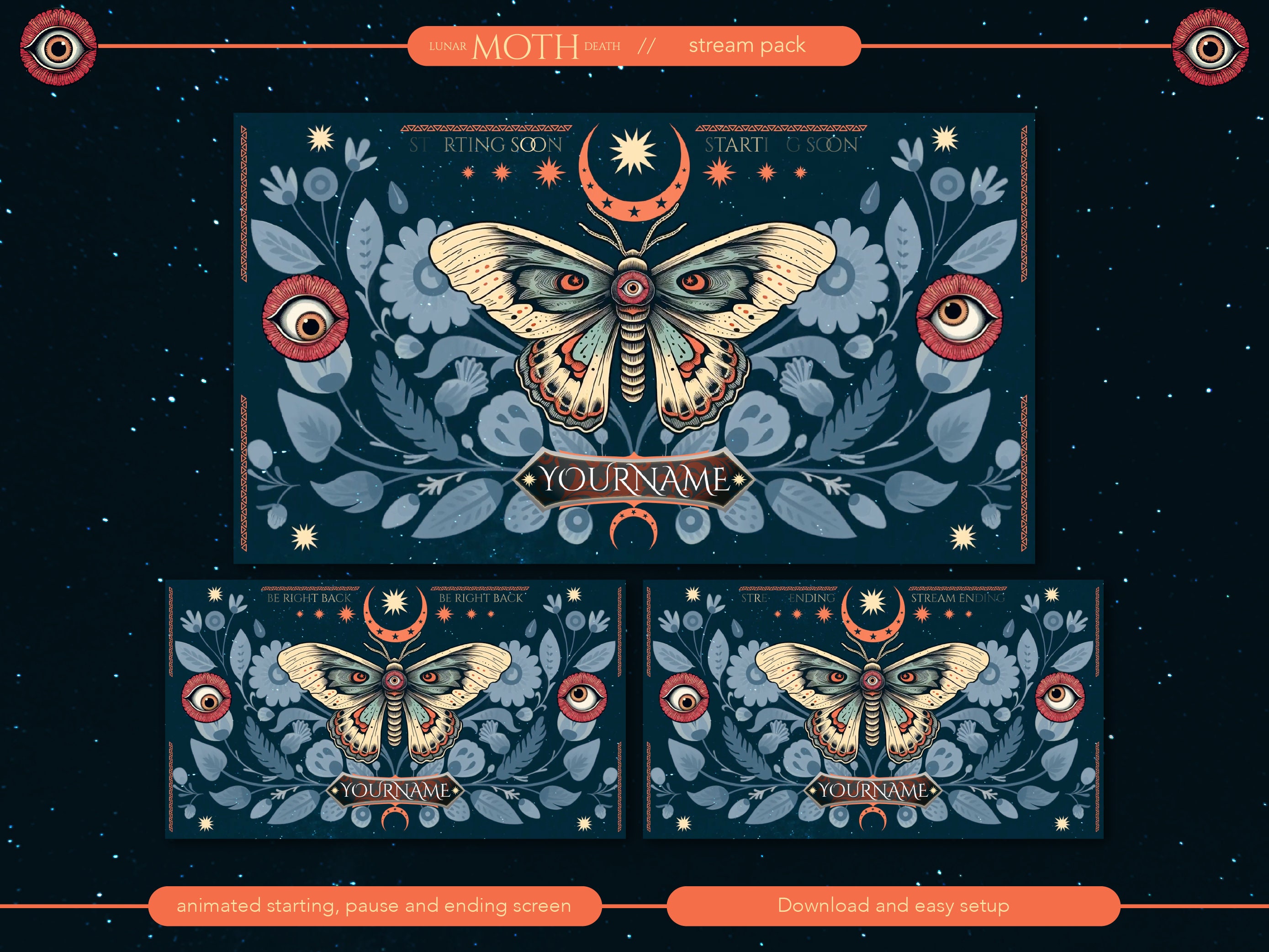 Full Animated Stream Overlay Package, Lunar, Death, Moth. Twitch ...