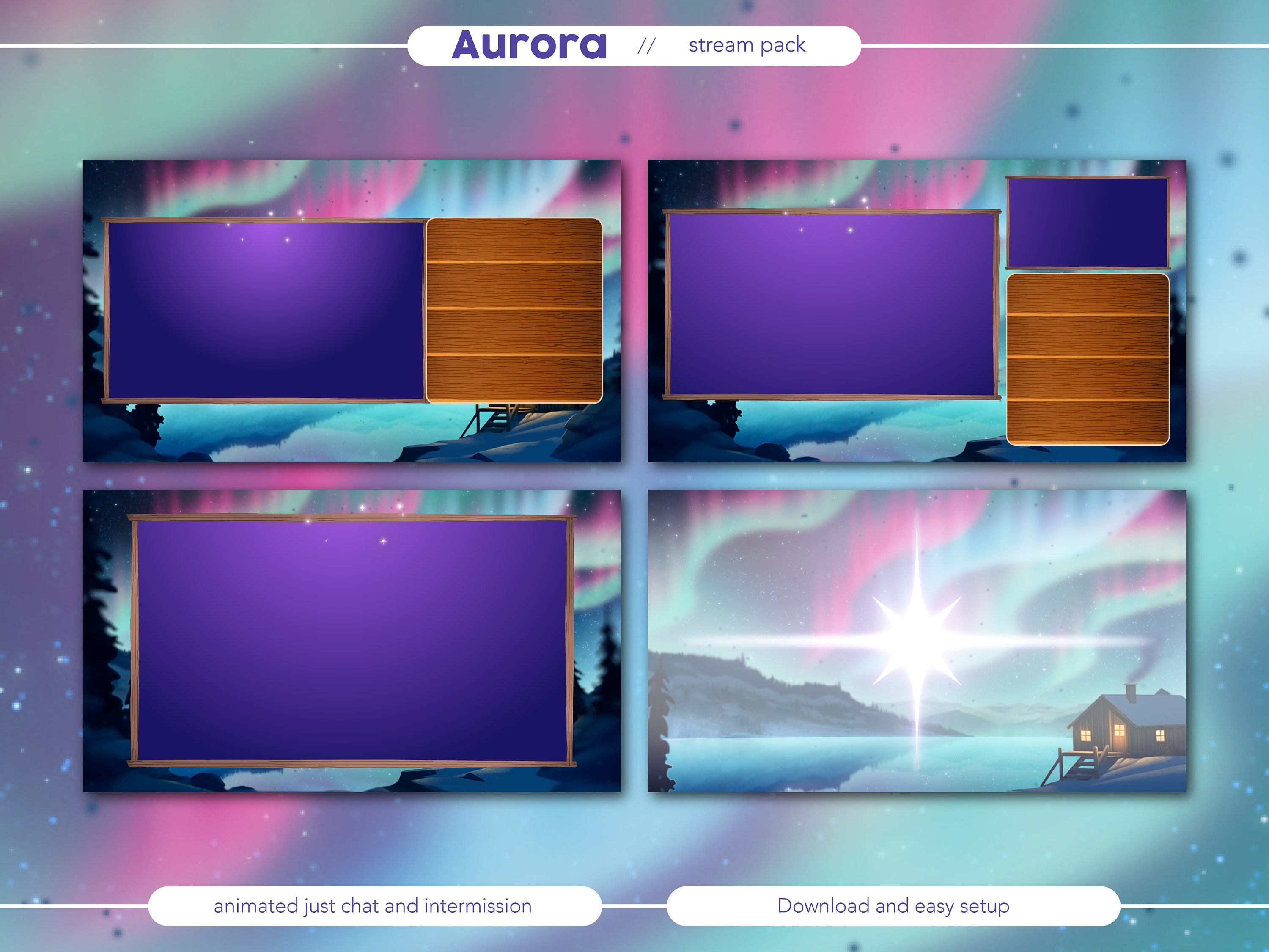 Full Animated Stream Overlay Package, Snow, Cozy, Lo-fi, Aurora. Twitch ...