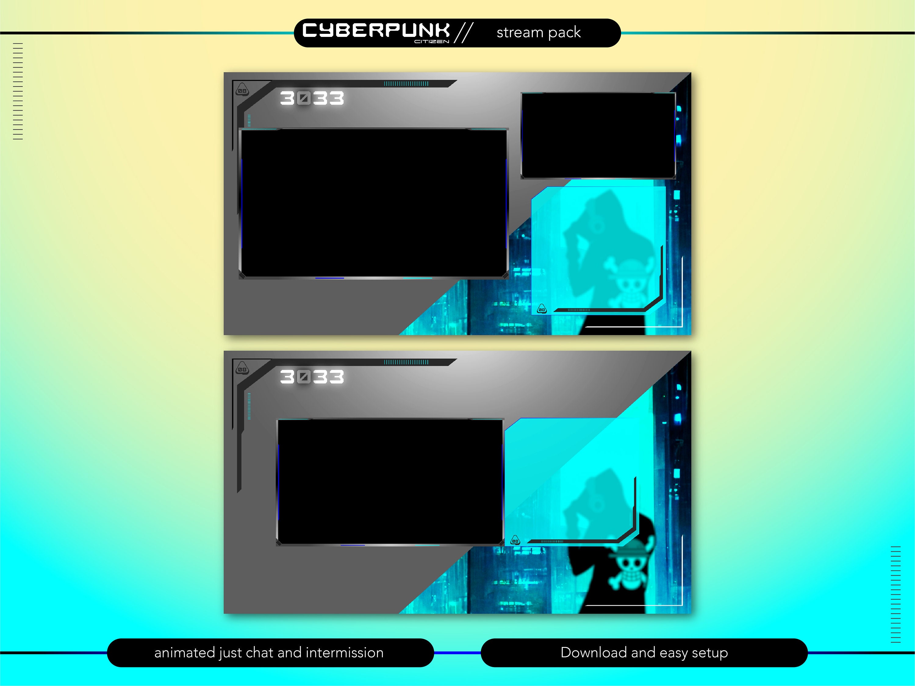 Full Animated Stream Overlay Graphic Package Cyberpunk Citizen. for ...