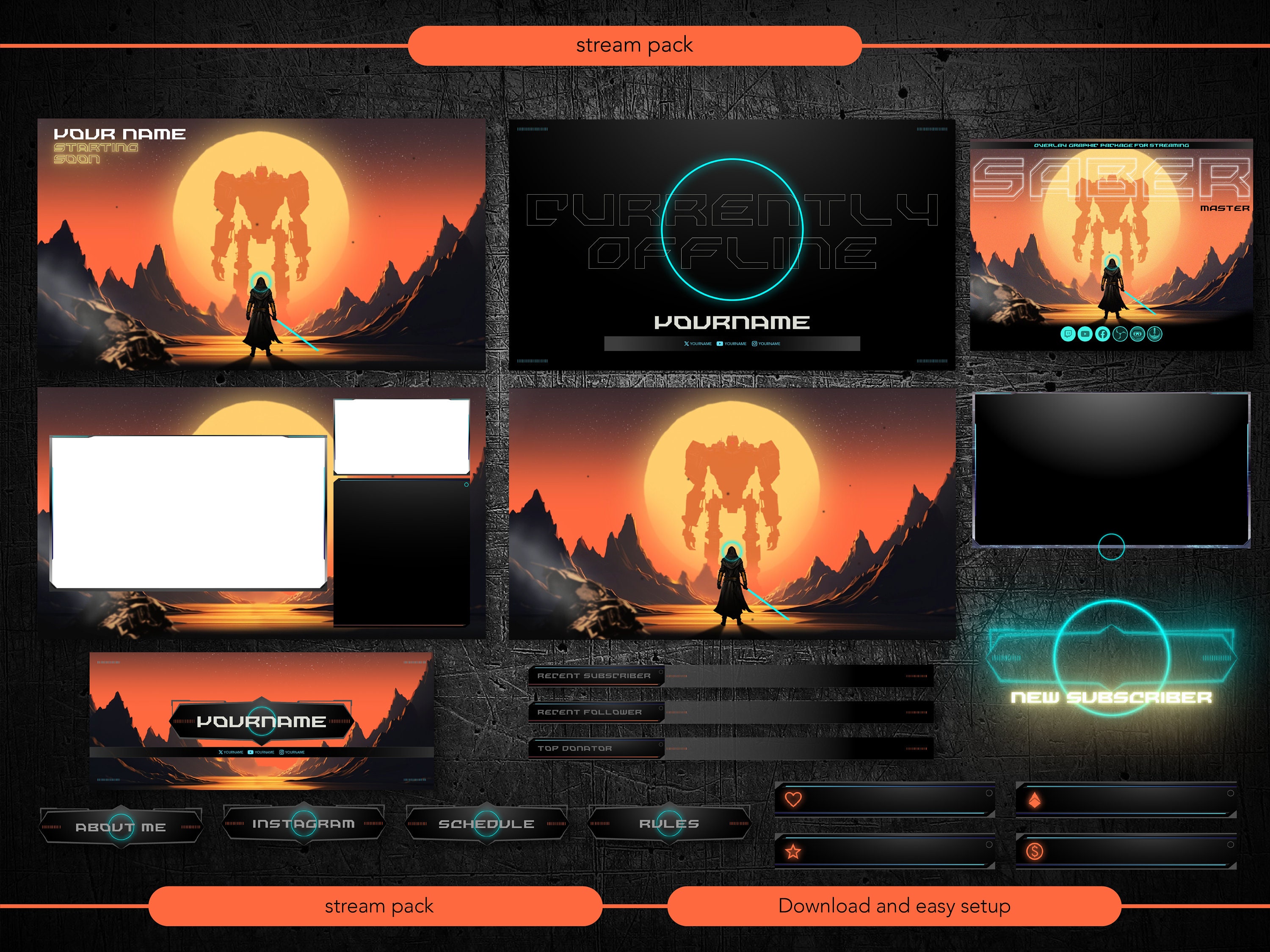 Animated Stream Overlay Package, Sci-fi, Assassin, Saber Master. Twitch ...