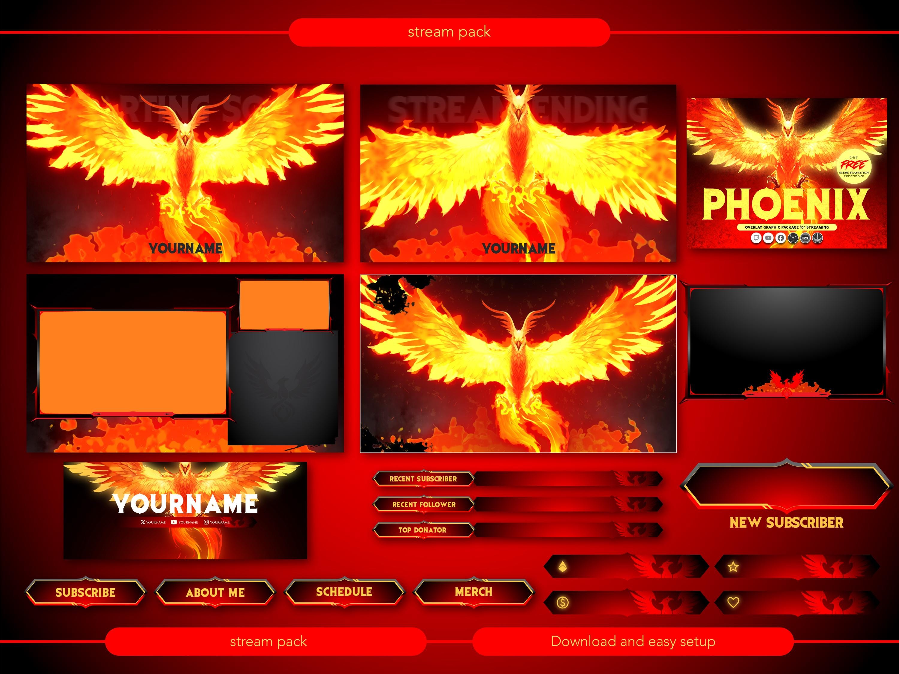 Animated Stream Overlay Package, Immortal, Fire, Phoenix. Twitch ...