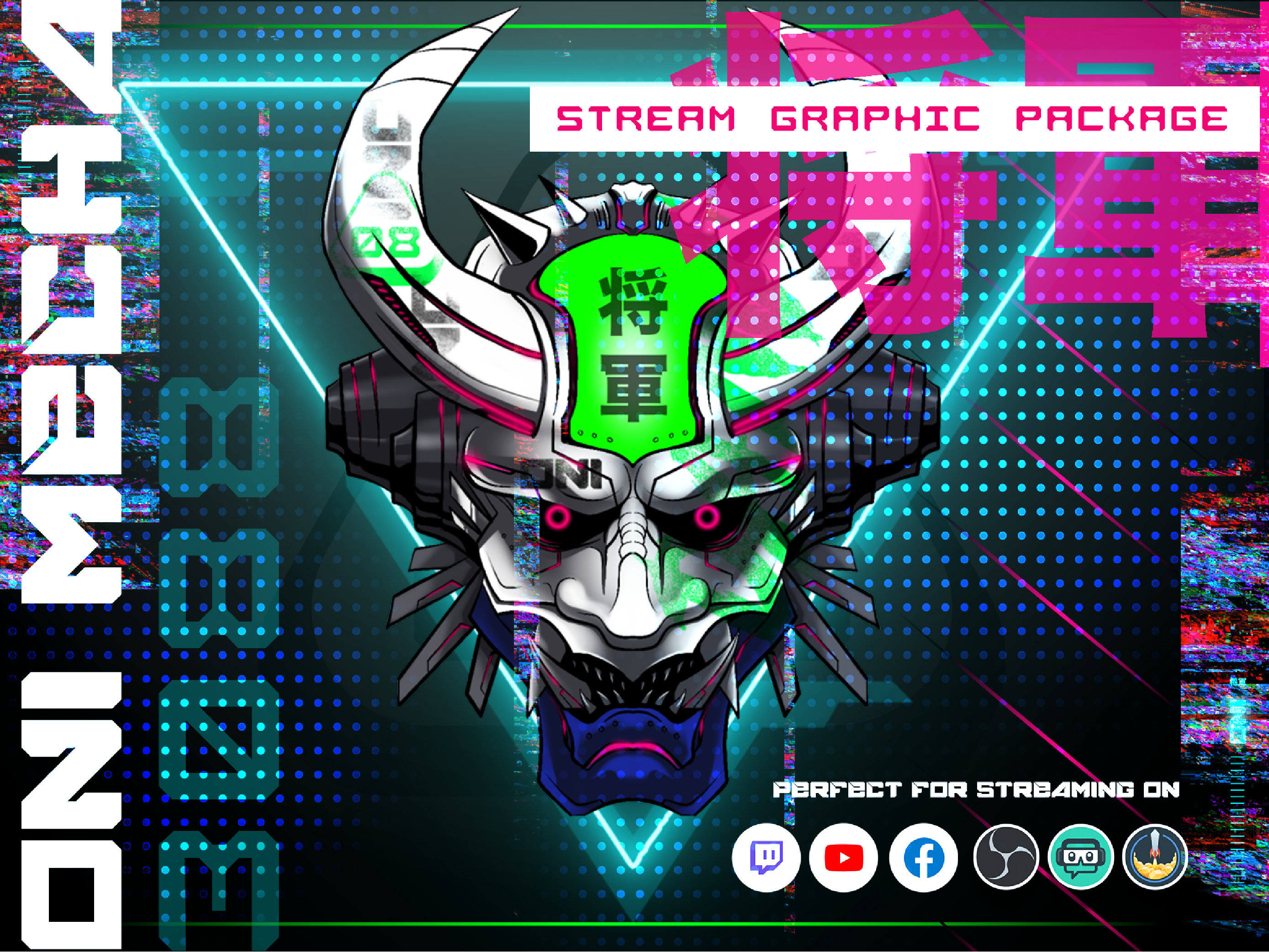 Cyberpunk Mecha Oni Full Animated Stream Overlay Graphic Package ...
