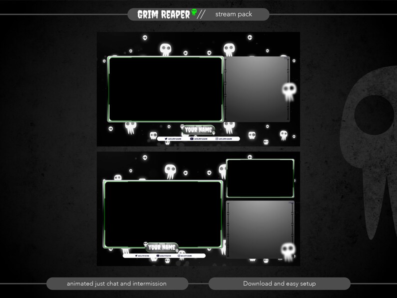 Black Grim Reaper Full Animated Stream Overlay Graphic Package. Twitch ...