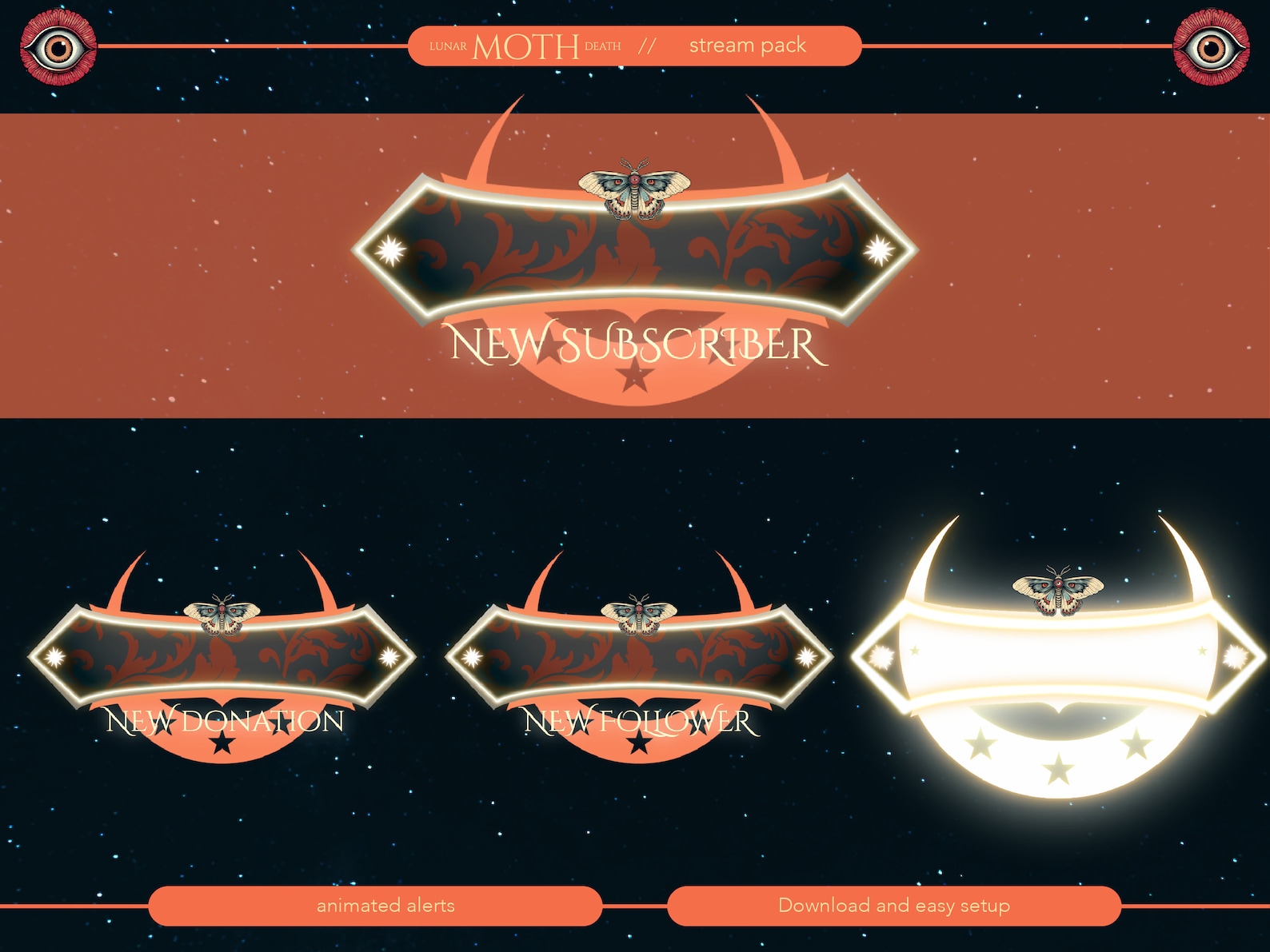 Full Animated Stream Overlay Package, Lunar, Death, Moth. Twitch ...