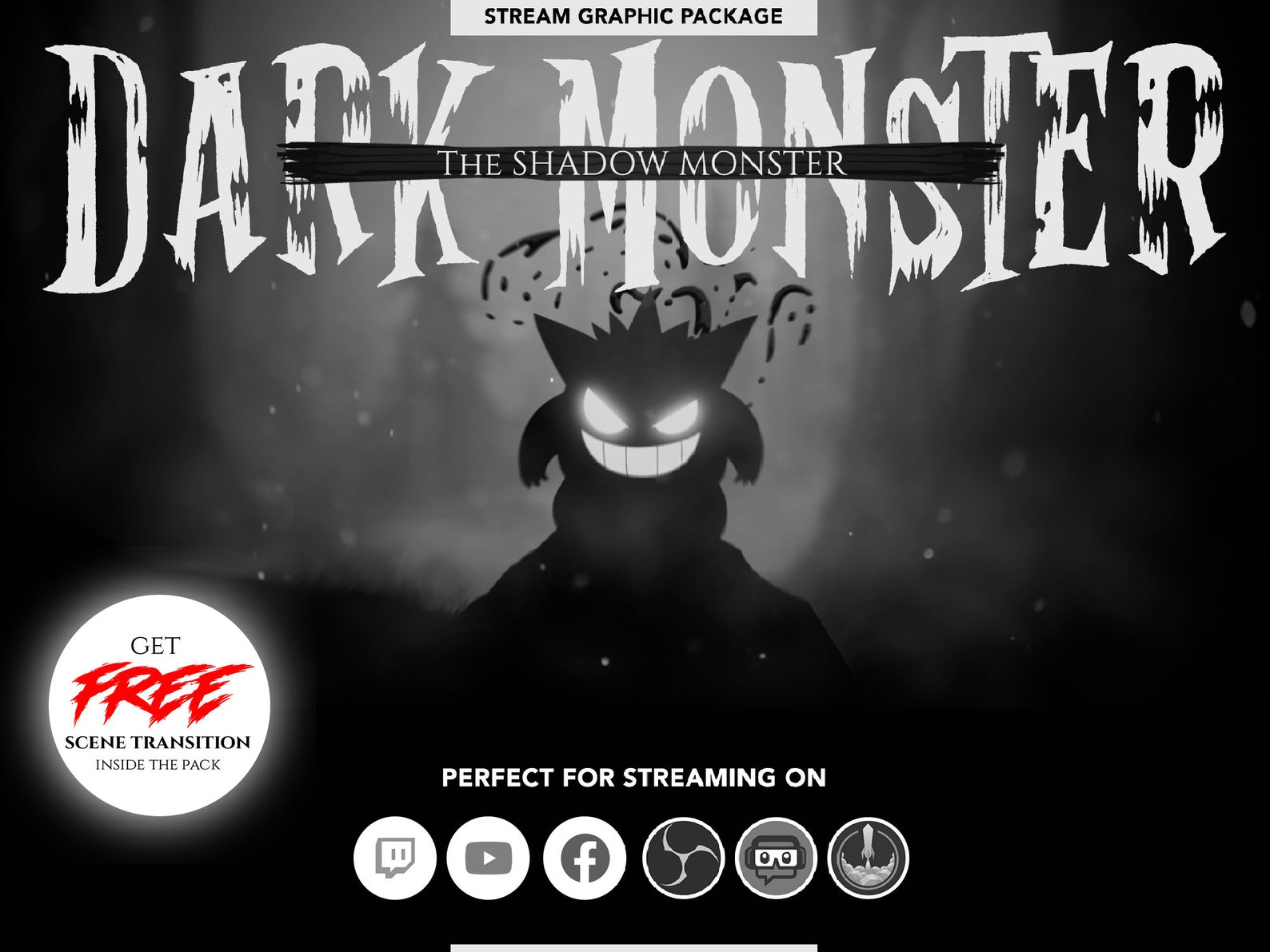 Full Animated Horror Stream Overlay Graphic Package the Shadow Dark ...