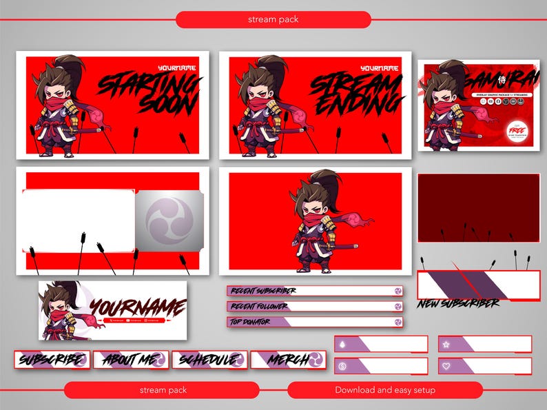 Anime Samurai Stream Overlay Package – Animated Twitch, Youtube ...