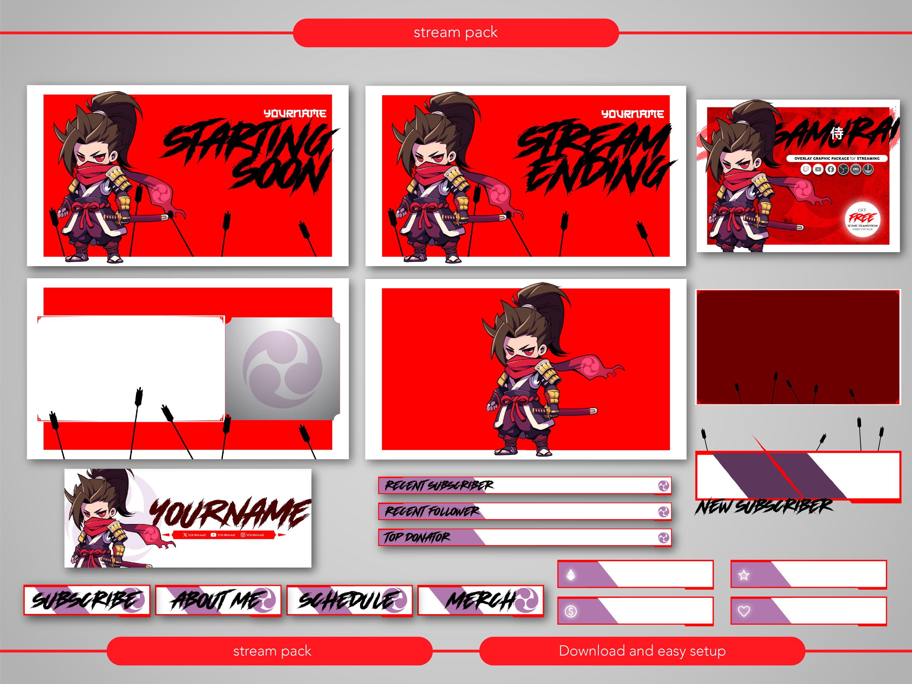 Anime Samurai Stream Overlay Package – Animated Twitch, Youtube ...