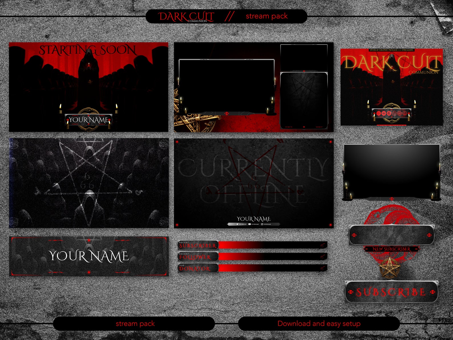 Full Animated Stream Overlay Package, Horror, Dark, Dark Cult Communion ...