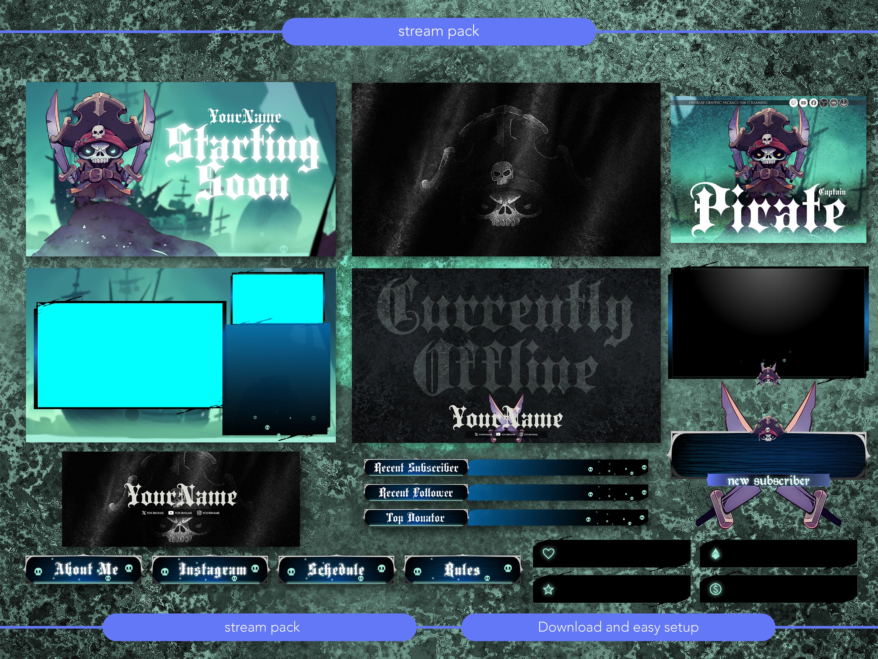 Animated Stream Overlay Package, Pirate Captain, Undead, Cursed. Twitch ...