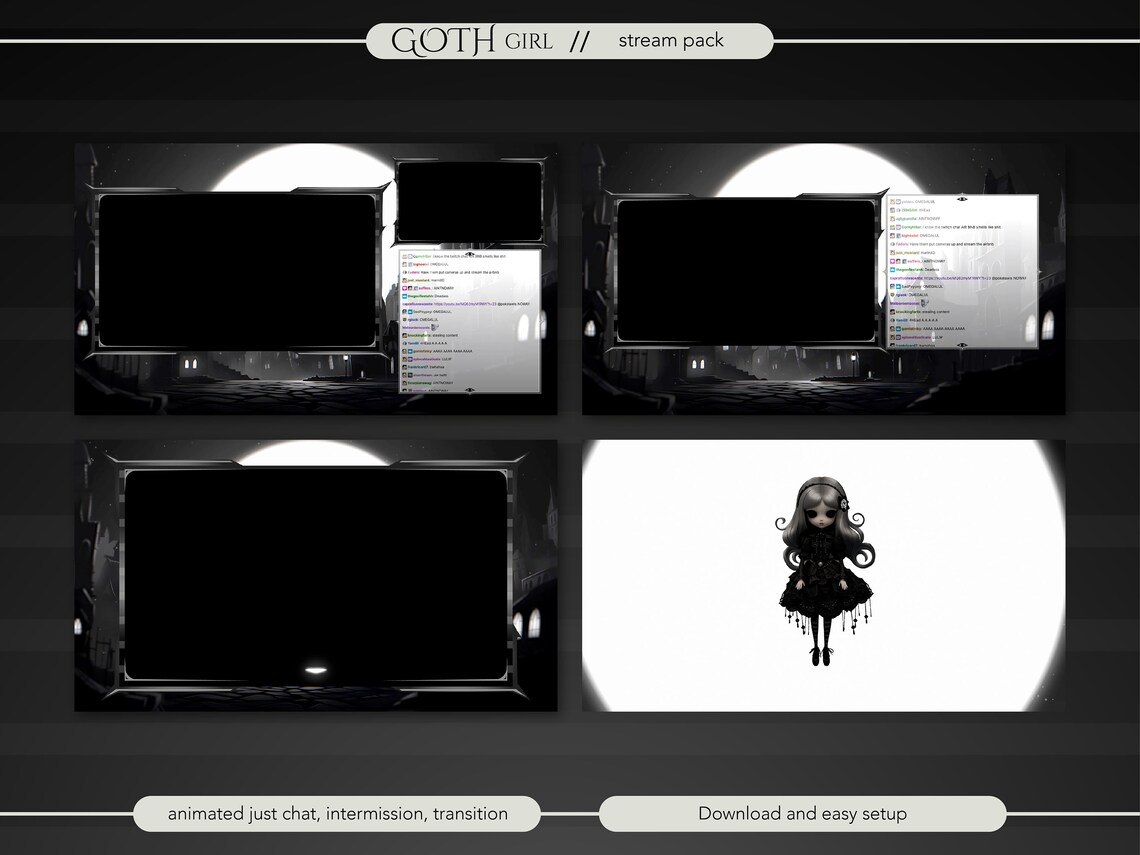 Animated Stream Overlay Package, Horror, Dark, Goth, Gothic, Girl ...
