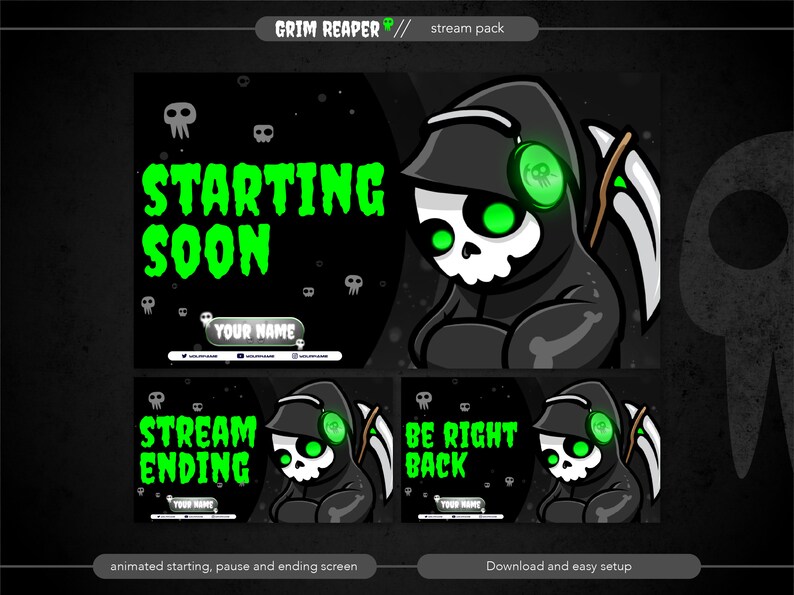 Black Grim Reaper Full Animated Stream Overlay Graphic Package. Twitch ...
