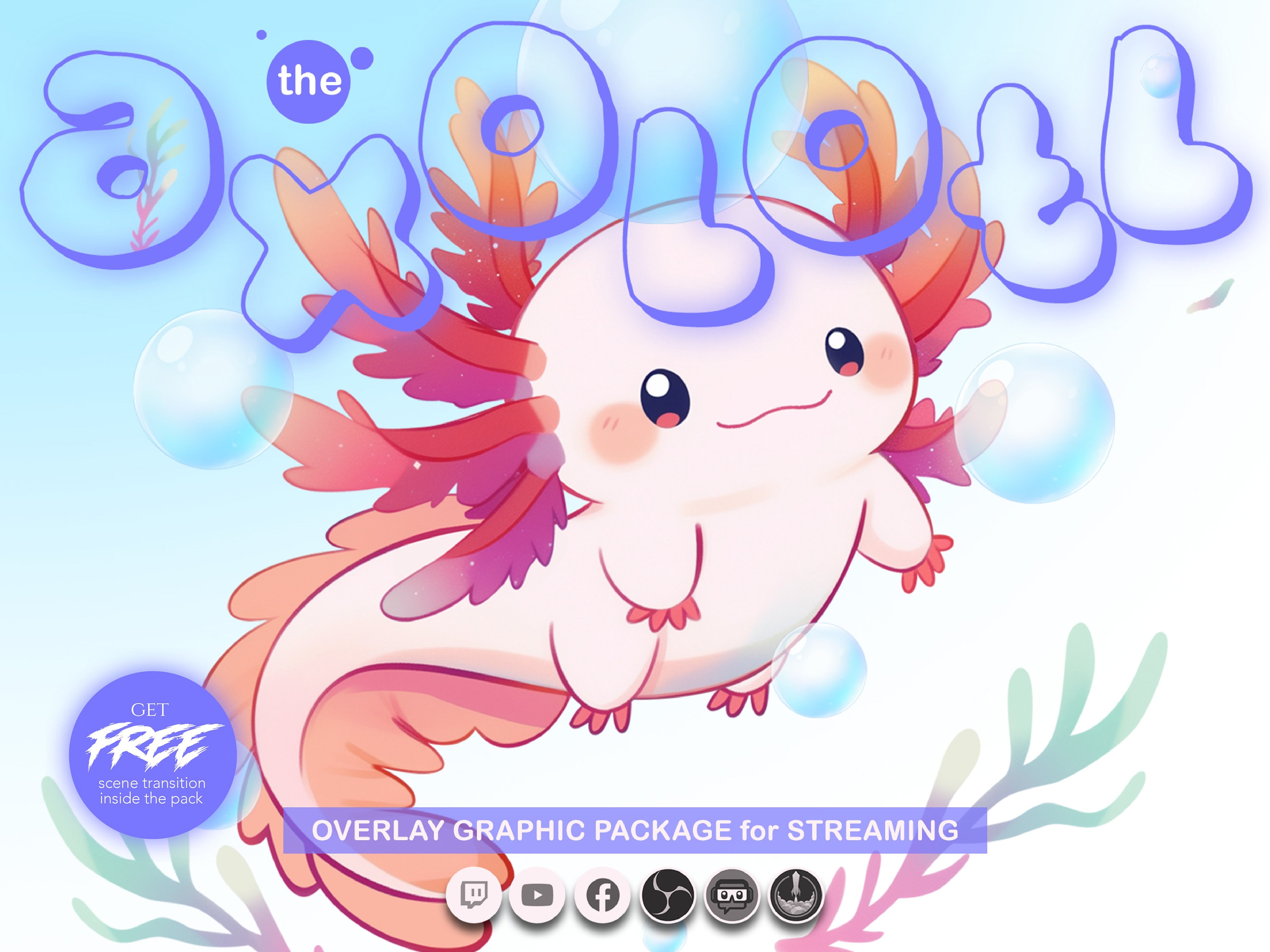 Axolotl Animated Twitch Overlay Bundle: Unique, Calming, Cute and ...