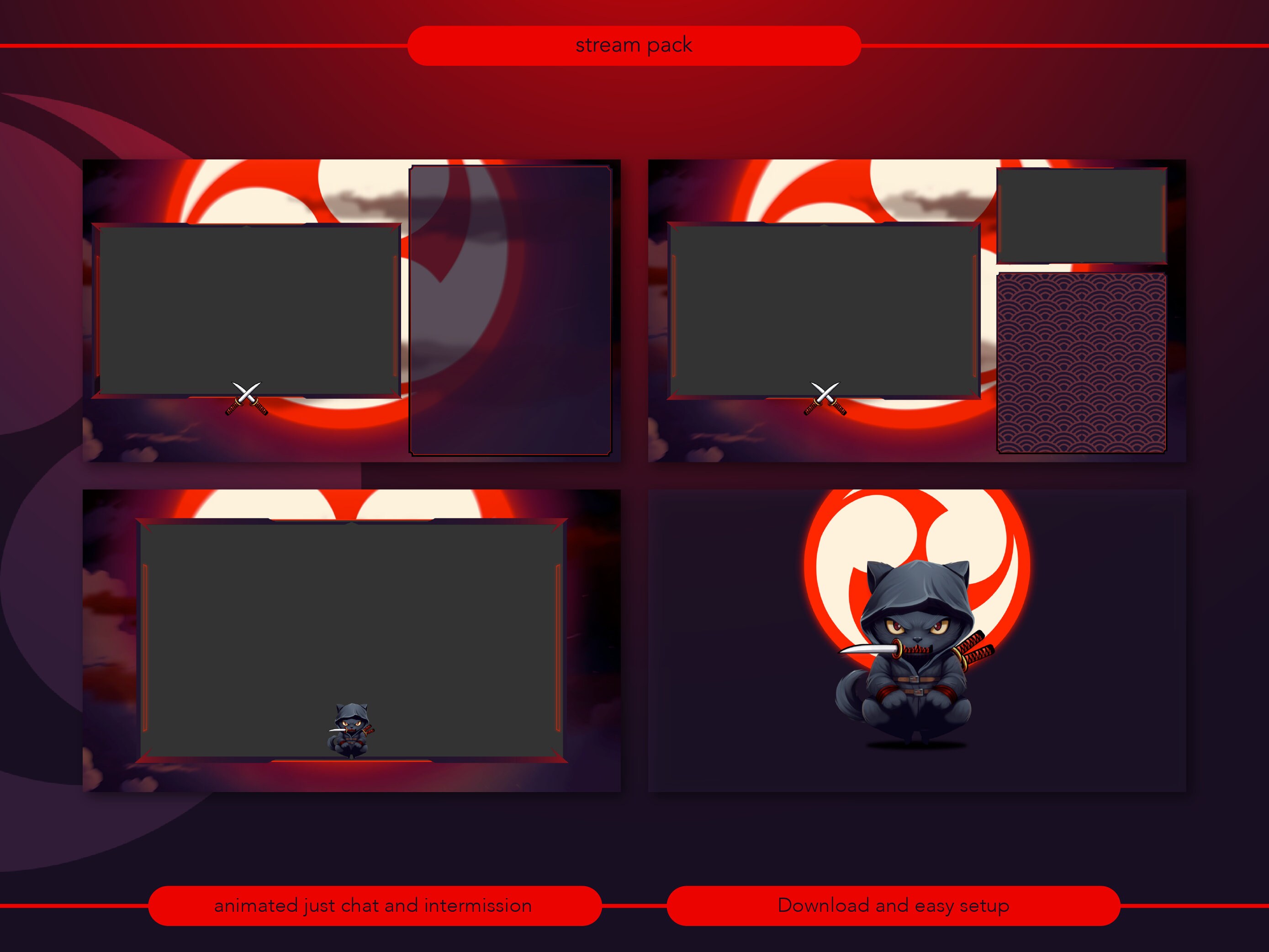 Full Animated Stream Overlay Package, Ninja, Cat, Acatsuki Shinobi ...