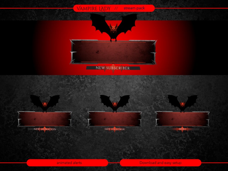 Full Animated Stream Overlay Package, Horror, Bat, Vampire Lady. Twitch ...