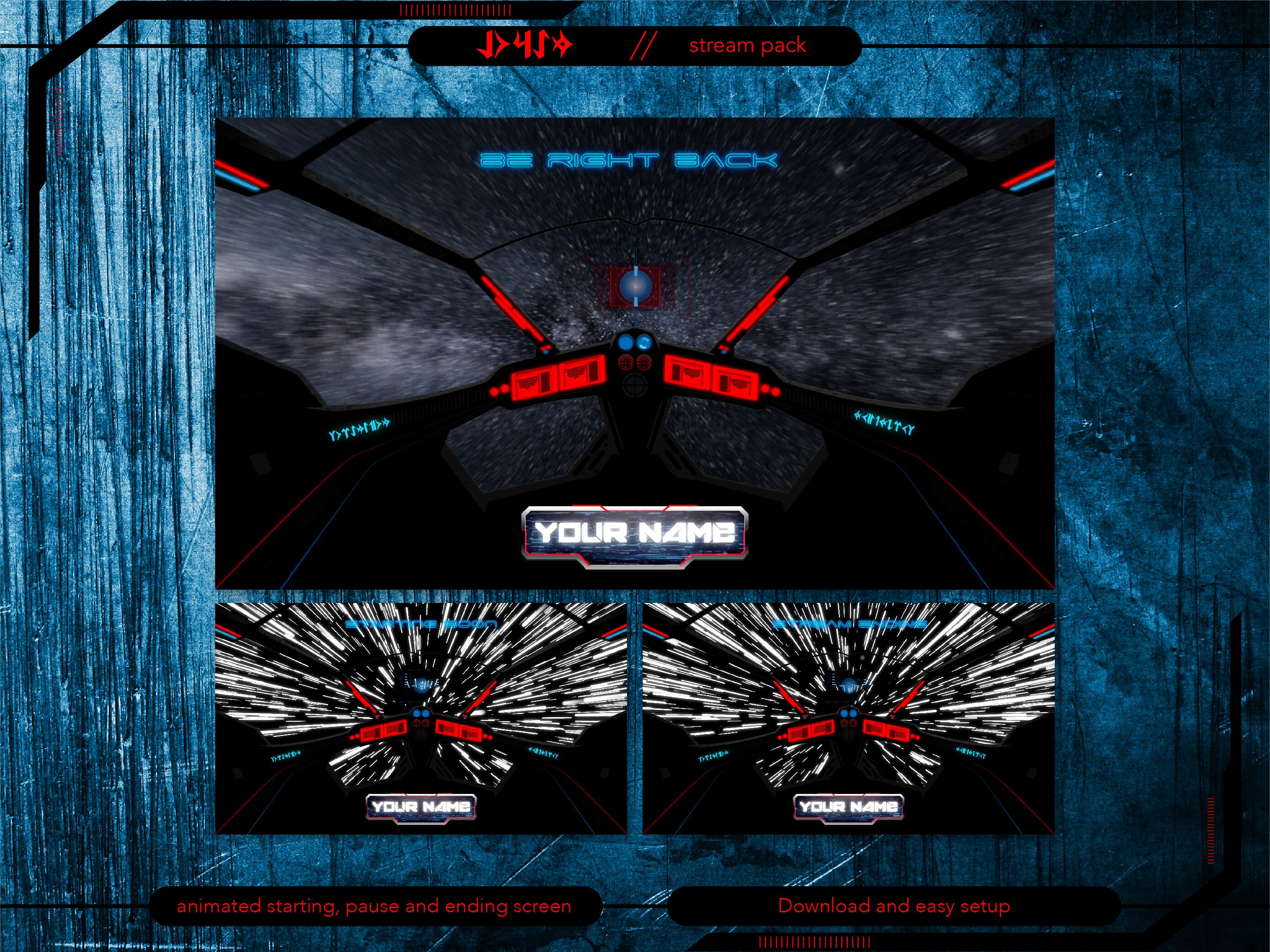 Galaxy Space Fighter Stream Overlay Graphic Package. Sci-fi Hyperloop ...