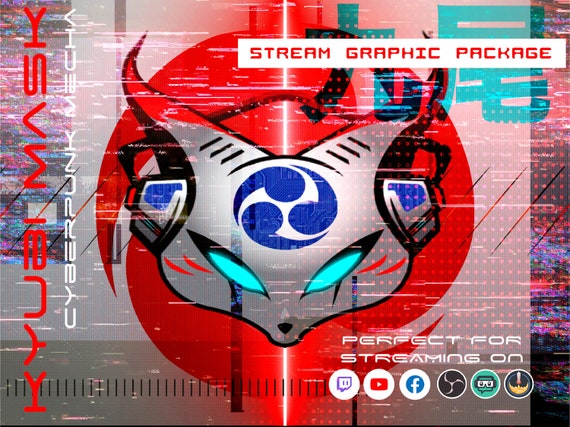 Animated Twitch Overlay Cyberpunk Mecha Kyubi Mask Package Etsy Uk