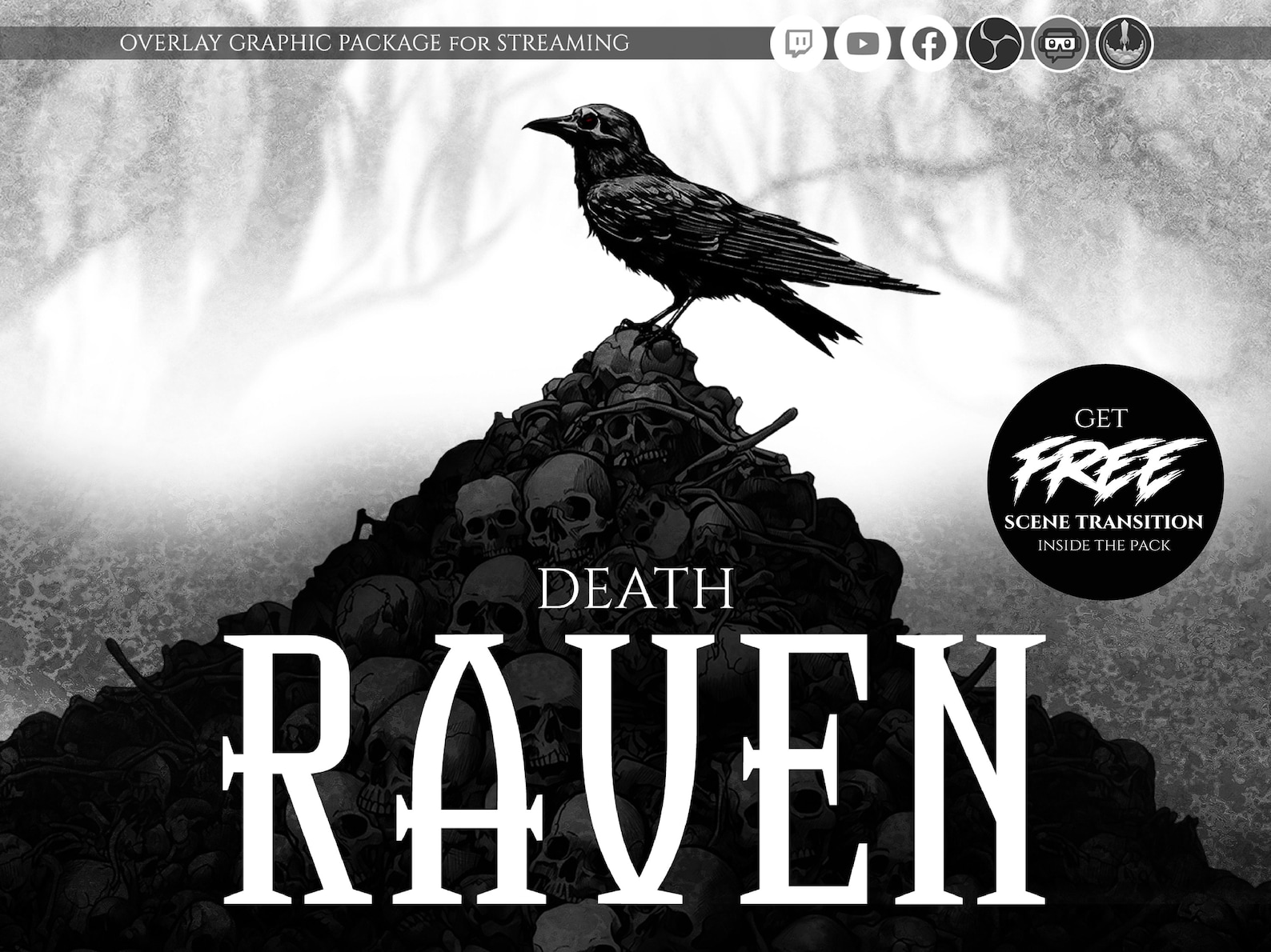 Animated Stream Overlay Package, Dark, Death Raven. Twitch Overlay ...