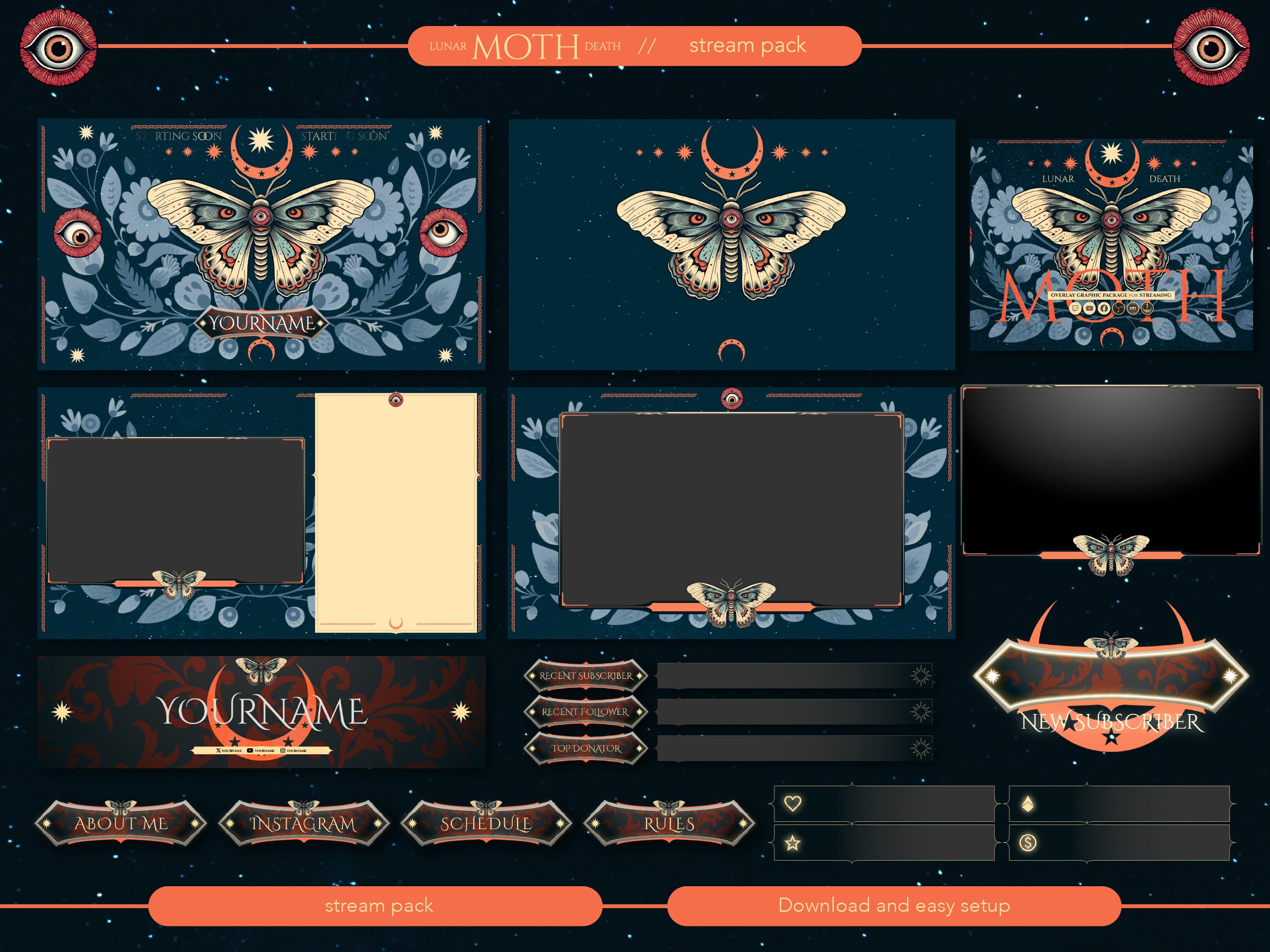 Full Animated Stream Overlay Package, Lunar, Death, Moth. Twitch ...
