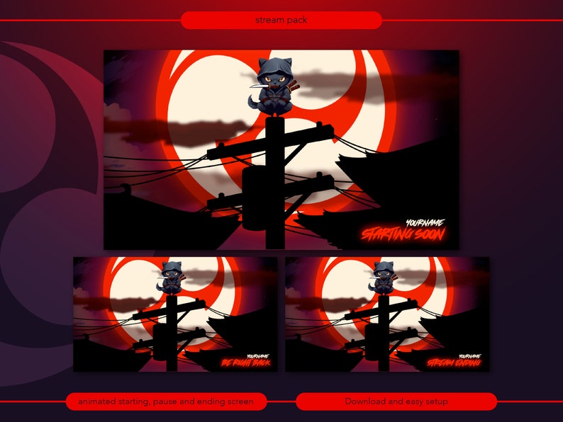 Full Animated Stream Overlay Package, Ninja, Cat, Acatsuki Shinobi ...
