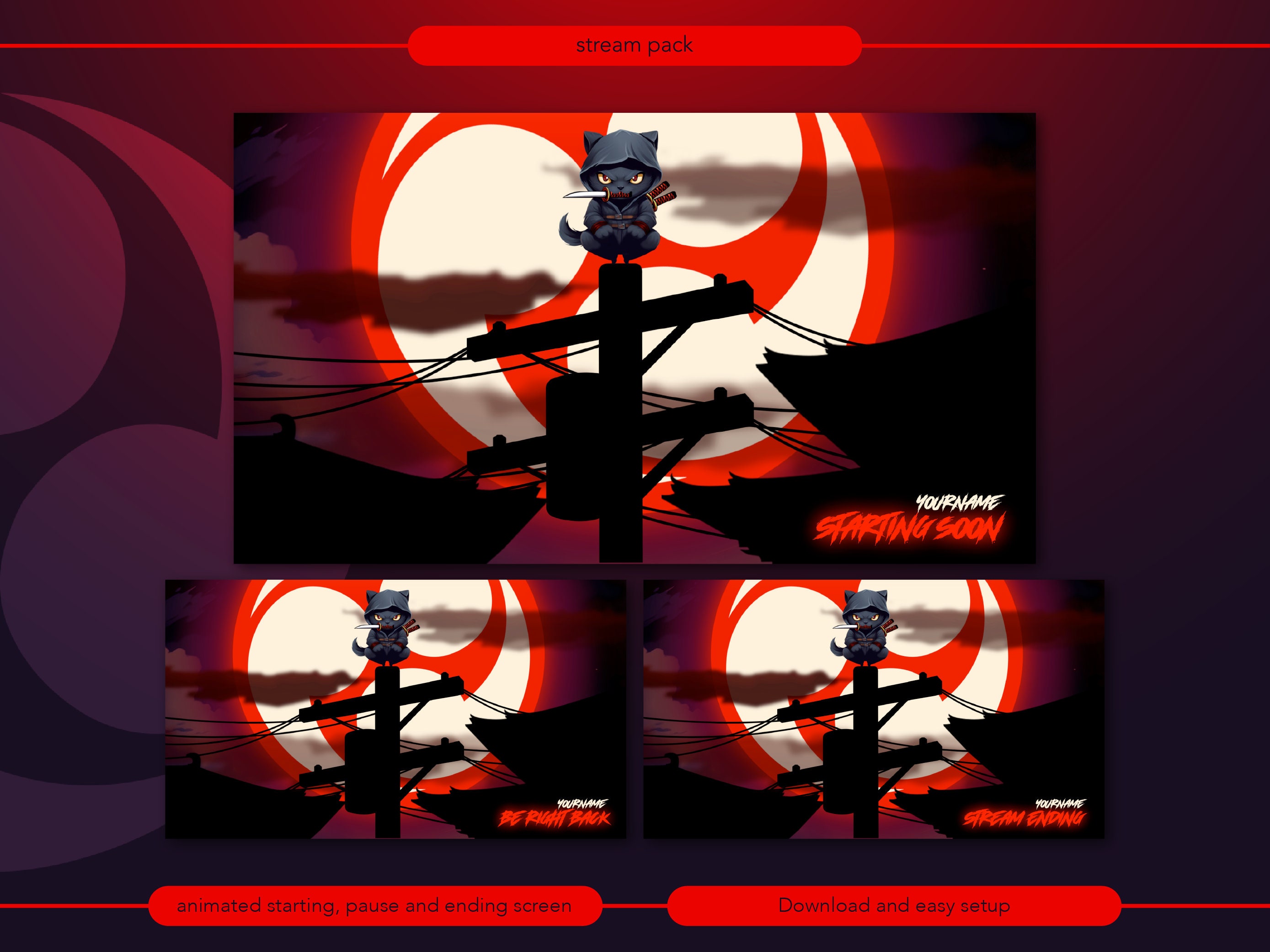 Full Animated Stream Overlay Package, Ninja, Cat, Acatsuki Shinobi ...
