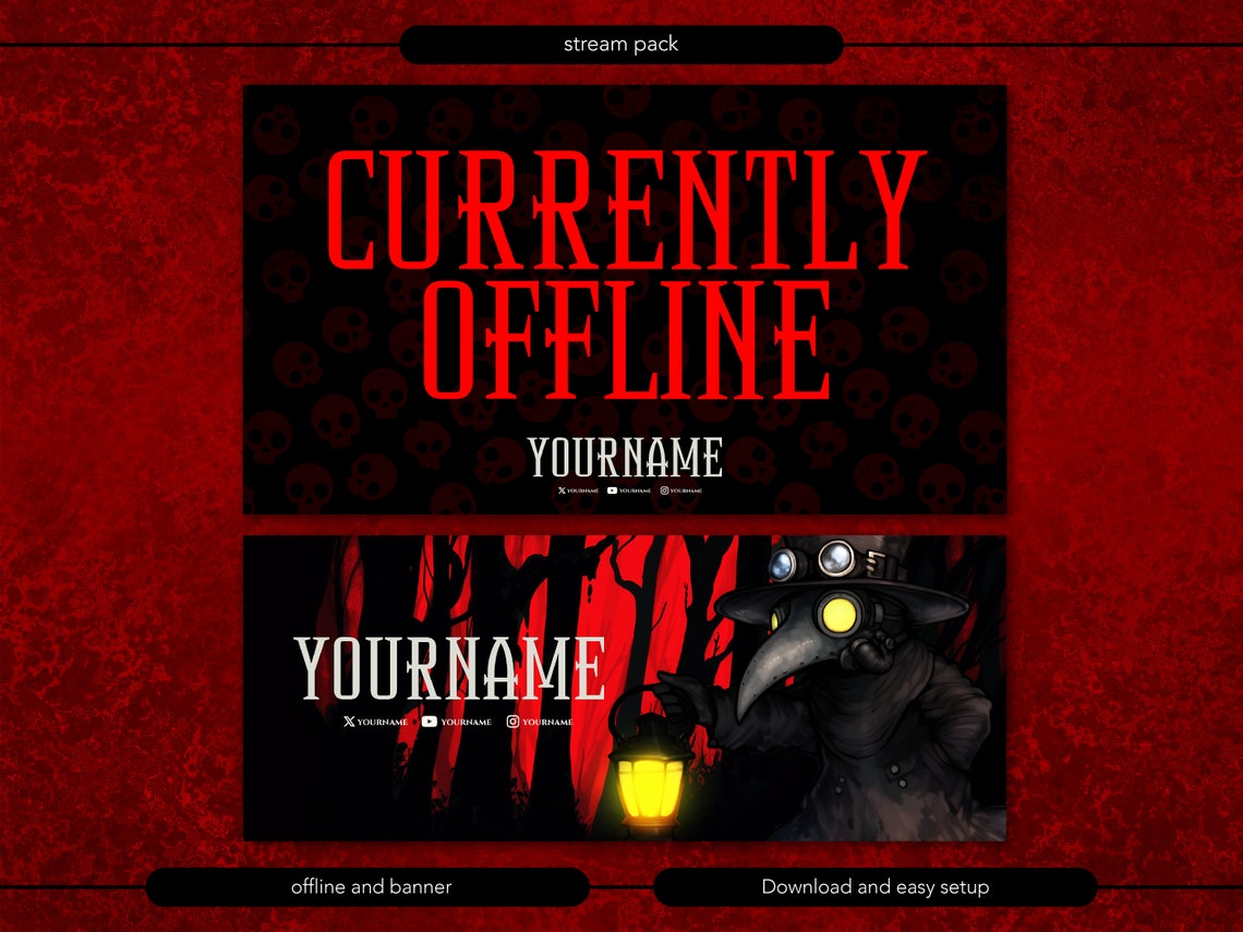 Animated Stream Overlay Package, Dark, Black Death Mask. Twitch Overlay ...