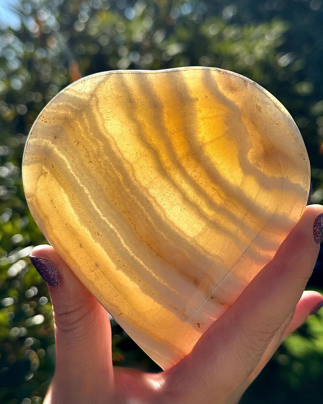 Yellow Banded Calcite (onyx) Decorative Heart Trinket Dish - Natural ...