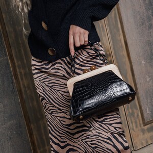 Wood Detail Clam Clasp Croc Bag - Etsy