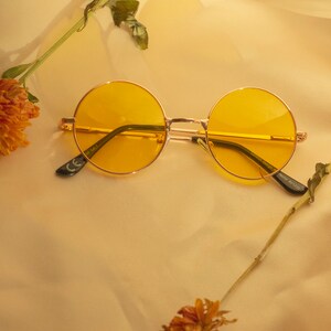 Yellow Round Frame Sunglasses - Etsy