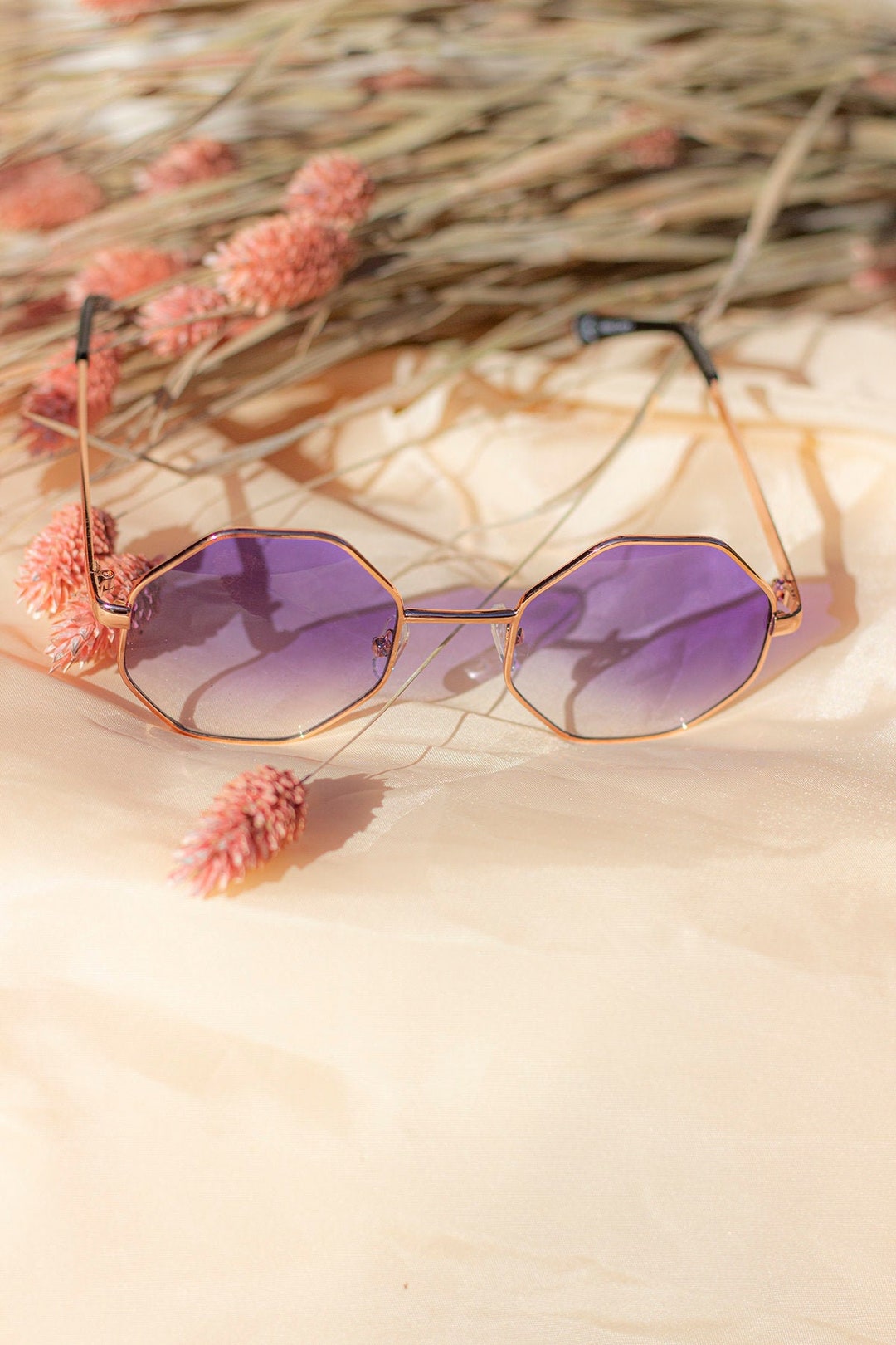 Purple Tint Hexagon Metal Frame Sunglasses - Etsy