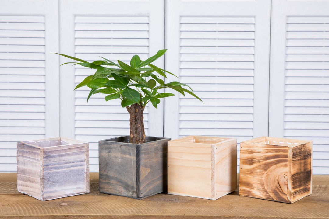 Square Wood Planter Box, Wedding Centerpiece, 4 Inch, With Liner - Etsy