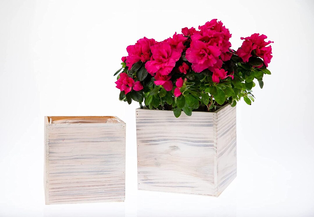 Rustic Square Wooden Planter Box With Plastic Liner - Etsy