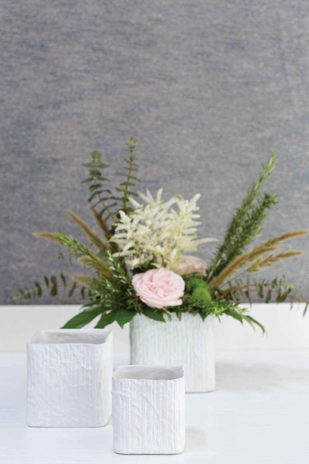 Linen Cube Ceramic Pot Modern Pot Decor for Home or Office L Indoor and ...