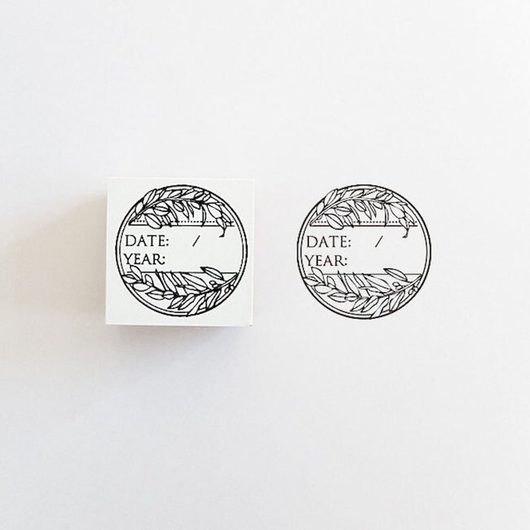 Ponchise Wooden Rubber Stamp Round Date Label - Laurel - Etsy