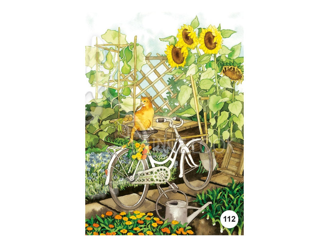 Inge Löök | Postcard Cat & Garden - 112 - Etsy
