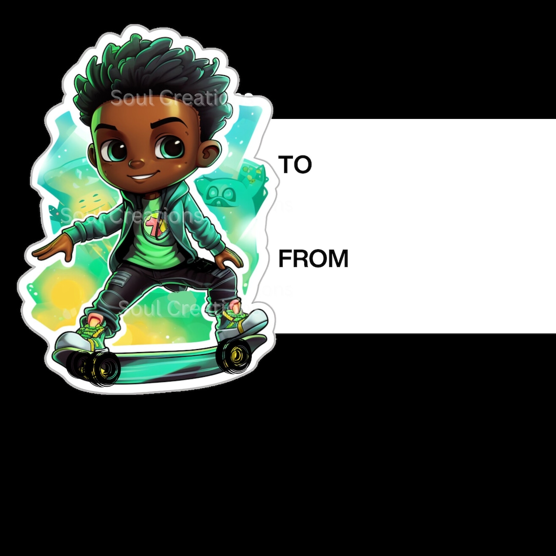 Digital Download Party Tag Sticker Clipart, Black Boy PNG, Girl Clip ...