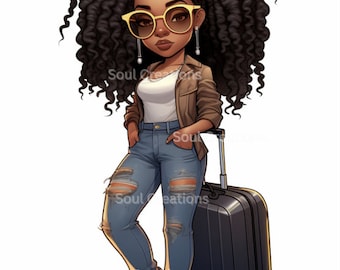 Celebrating Afro Travel Sticker | Clipart, Black Woman PNG, Girl Clip ...