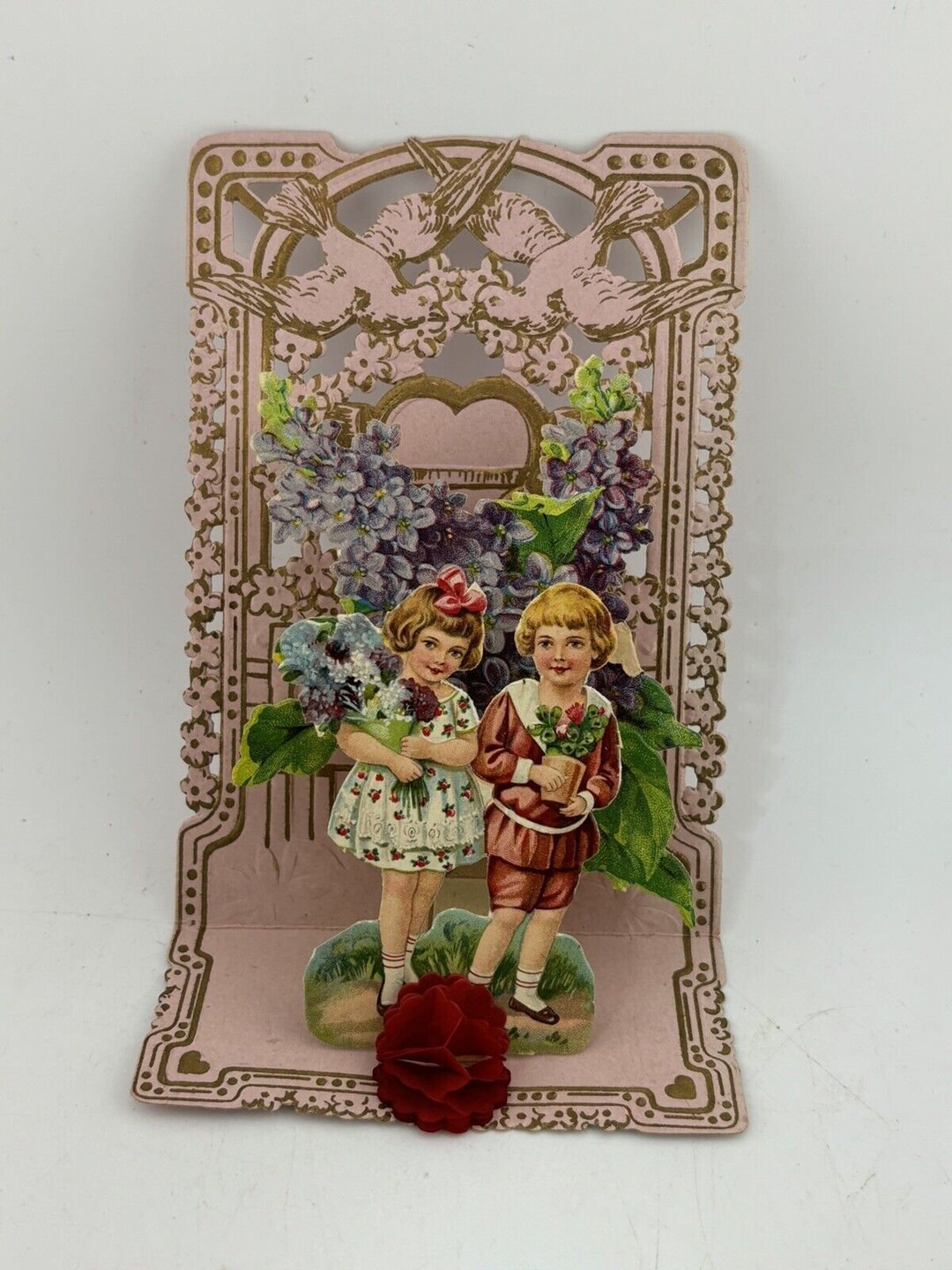 ANTIQUE Vintage Style Embossed Die Cut Pop up Honeycomb Poof Valentine ...