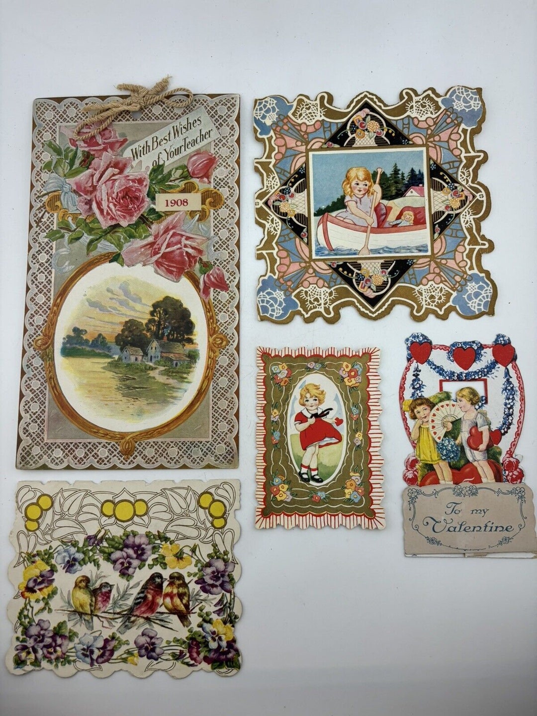 ANTIQUE LOT OF 5 - Victorian Style Embossed Die Cut Valentine Greeting ...