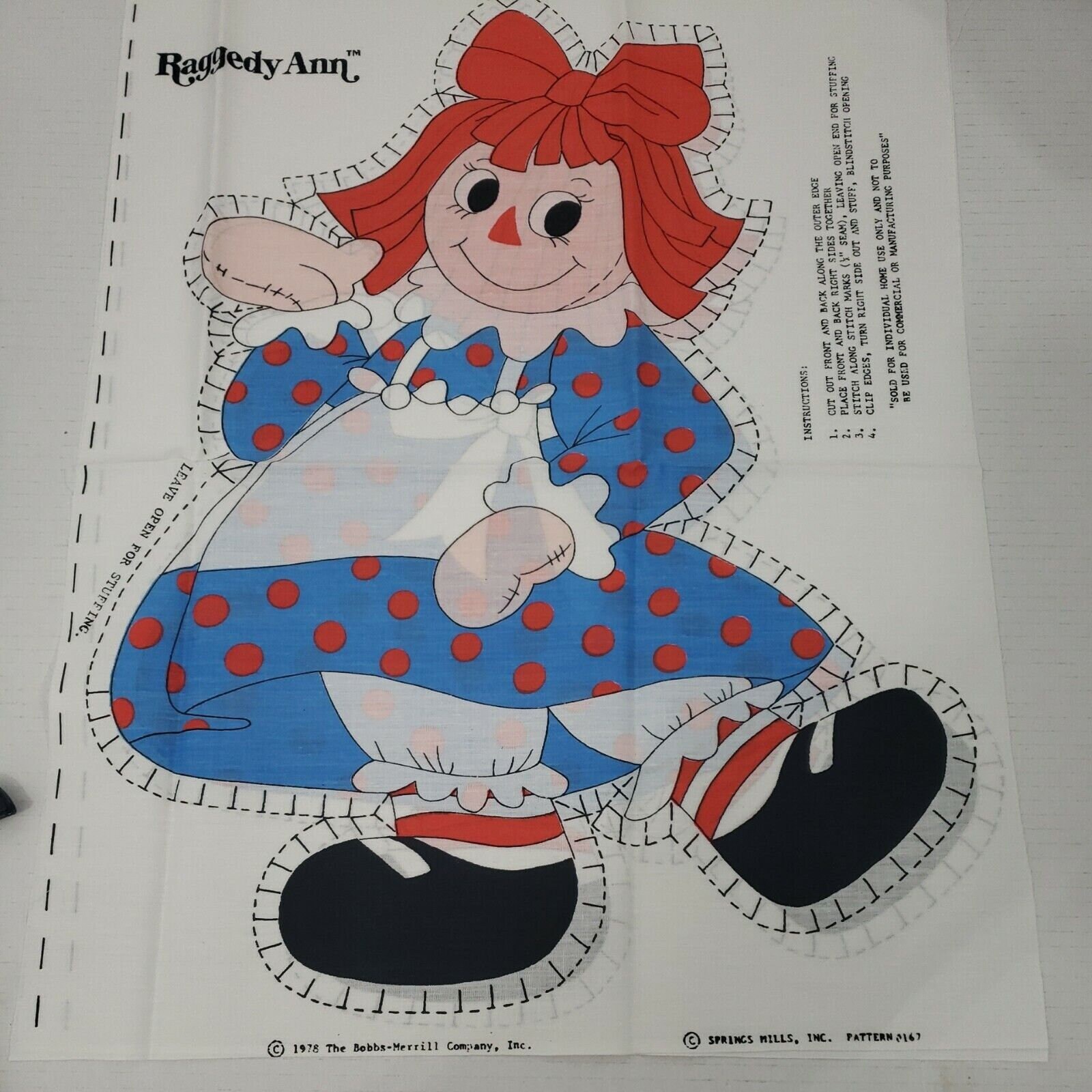 Vintage Cut and Sew Raggedy Ann PILLOW Springs Mills Inc Pattern 167 - Etsy