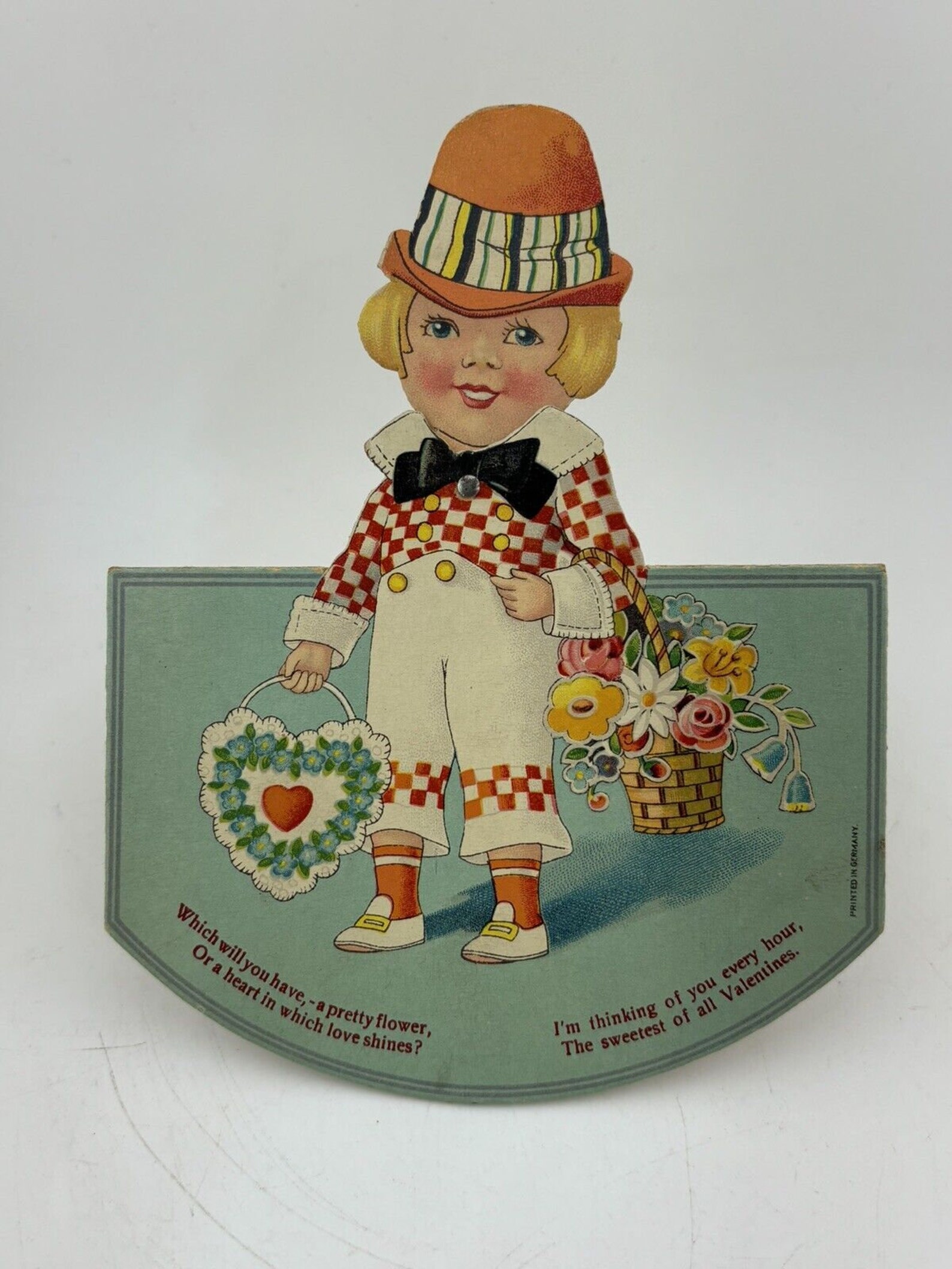VINTAGE Large Folding Flower Dutch Boy Valentines Day Card Made in ...