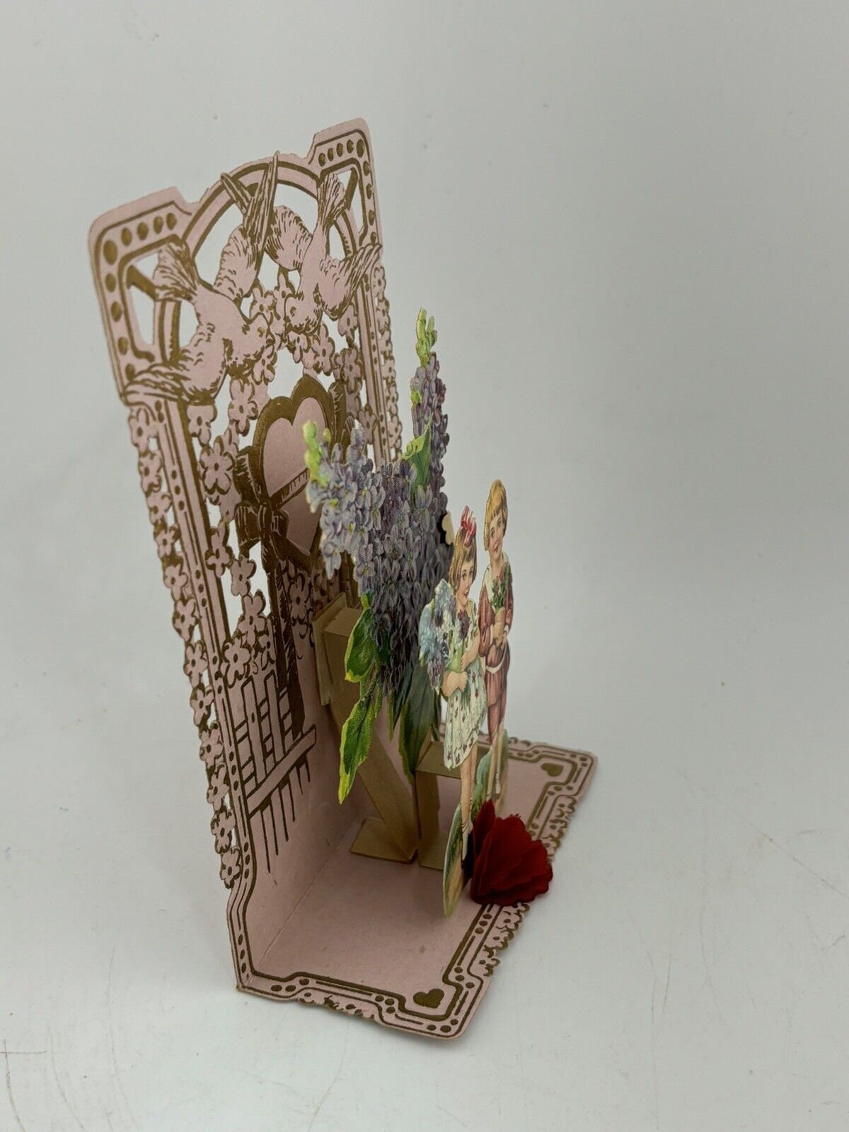 ANTIQUE Vintage Style Embossed Die Cut Pop up Honeycomb Poof Valentine ...