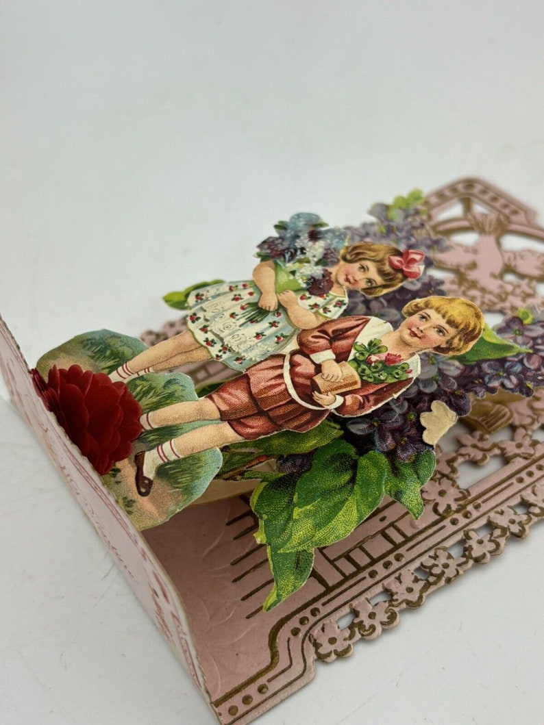 ANTIQUE Vintage Style Embossed Die Cut Pop up Honeycomb Poof Valentine ...