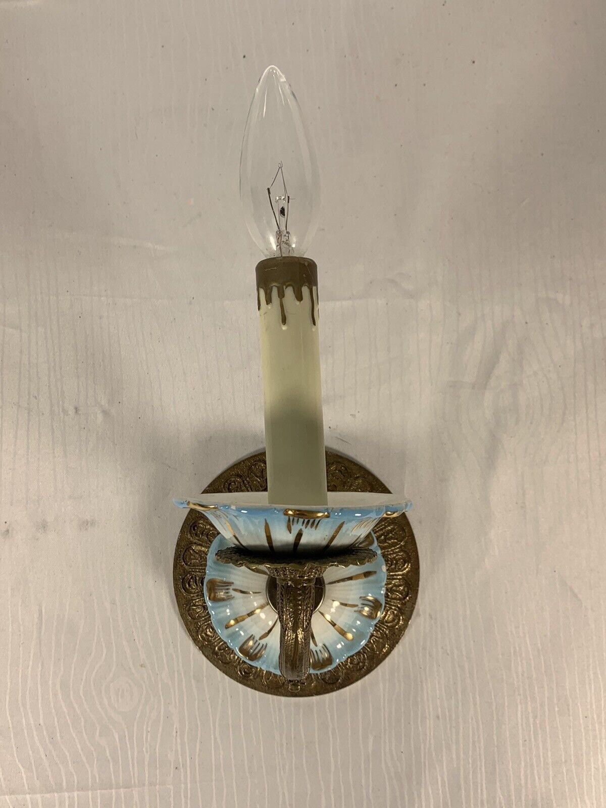Antique - Blue Brass Fake Candle Wall Sconce Light Fixture - Etsy