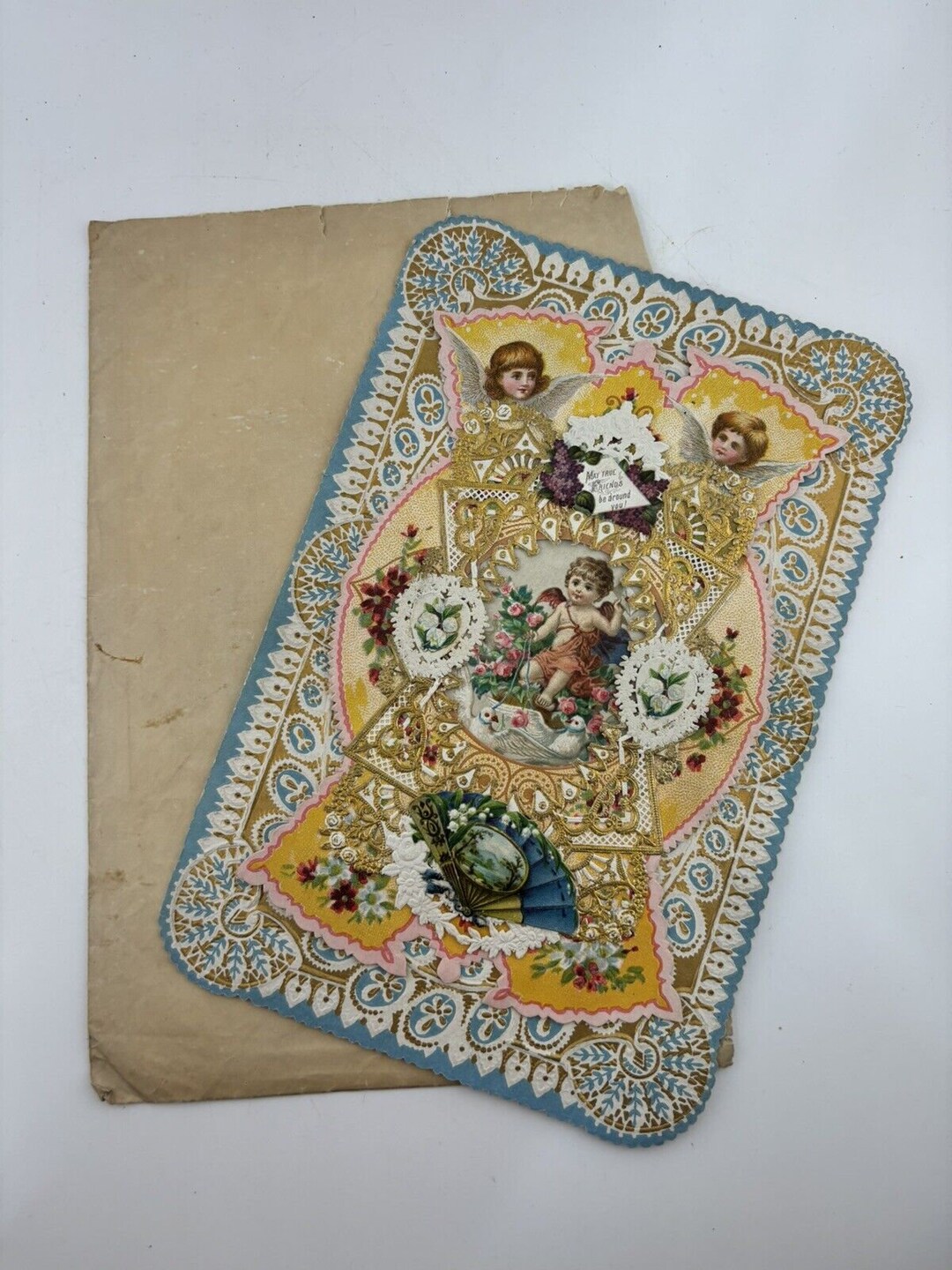 ANTIQUE - Victorian Style Collage Embossed Die Cut Valentine Greeting ...