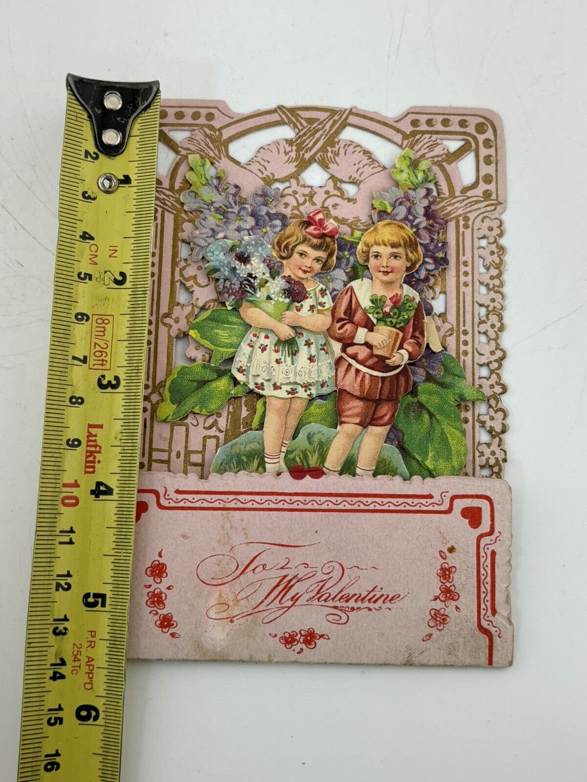 ANTIQUE Vintage Style Embossed Die Cut Pop up Honeycomb Poof Valentine ...