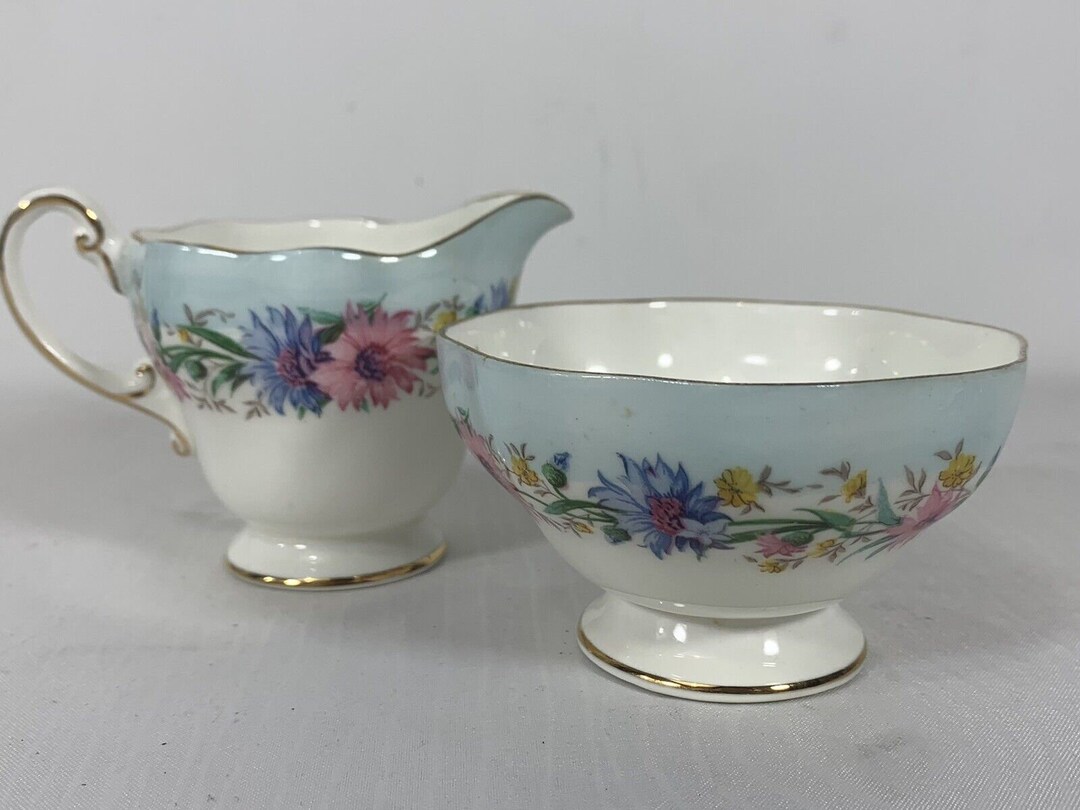 VINTAGE Foley China England Cornflower Cream & Sugar Set - Etsy